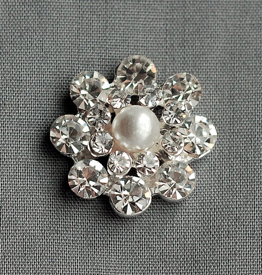 10 Rhinestone Buttons Ivory Pearl Round Diamante Crystal for Hair ...