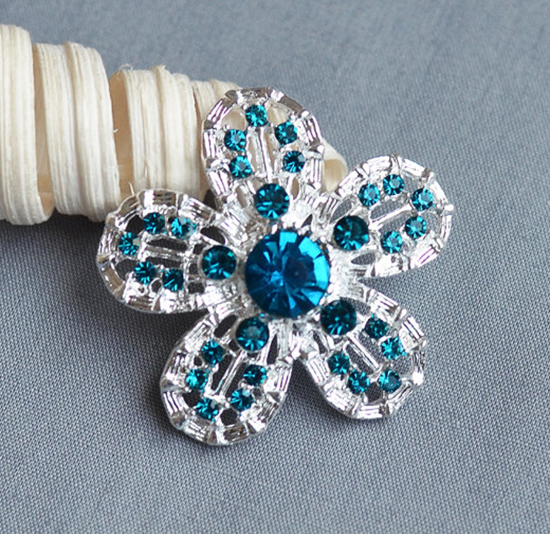 10 Pcs Turquoise Blue Rhinestone Button Crystal Embellishment Wedding ...