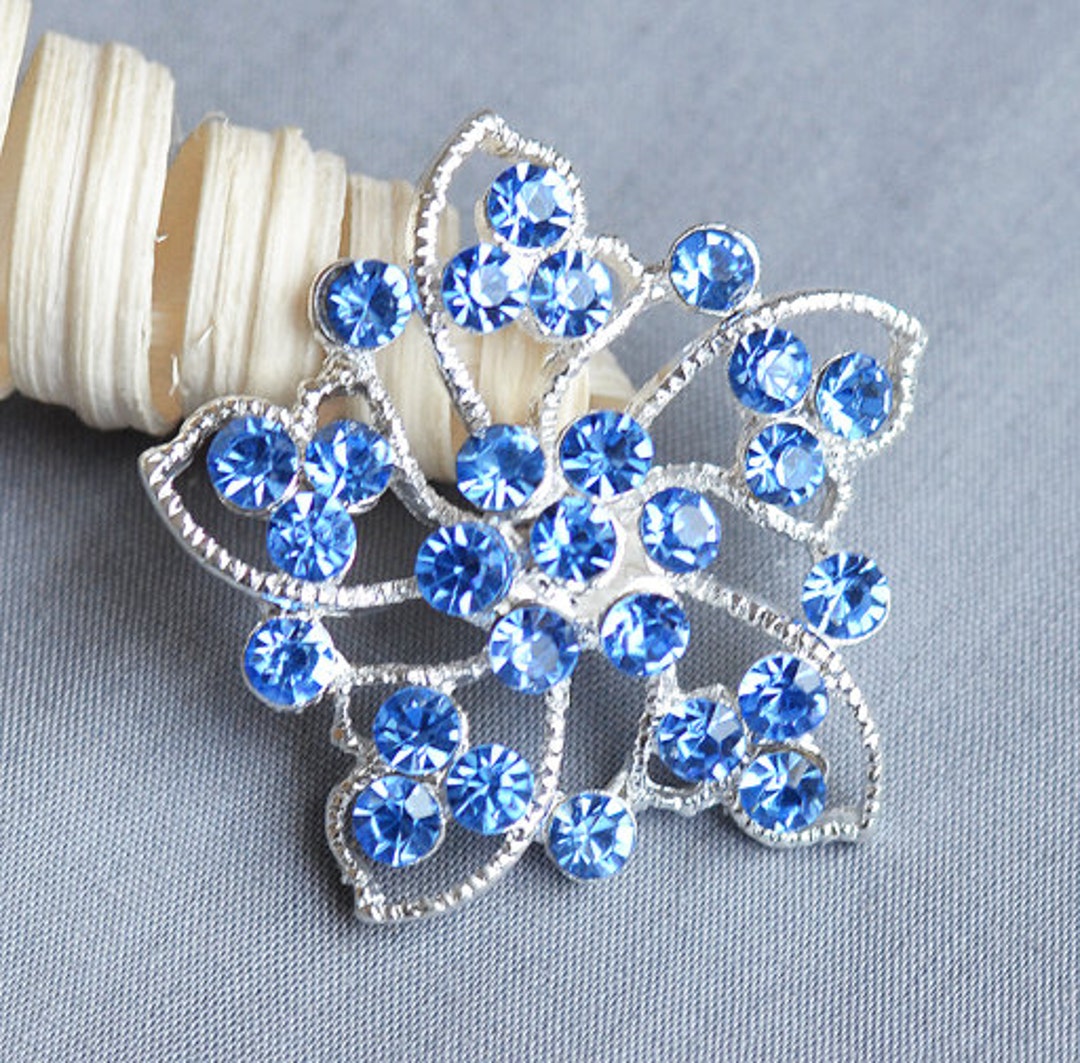 5 Light Blue Rhinestone Button Crystal Embellishment Wedding Brooch ...
