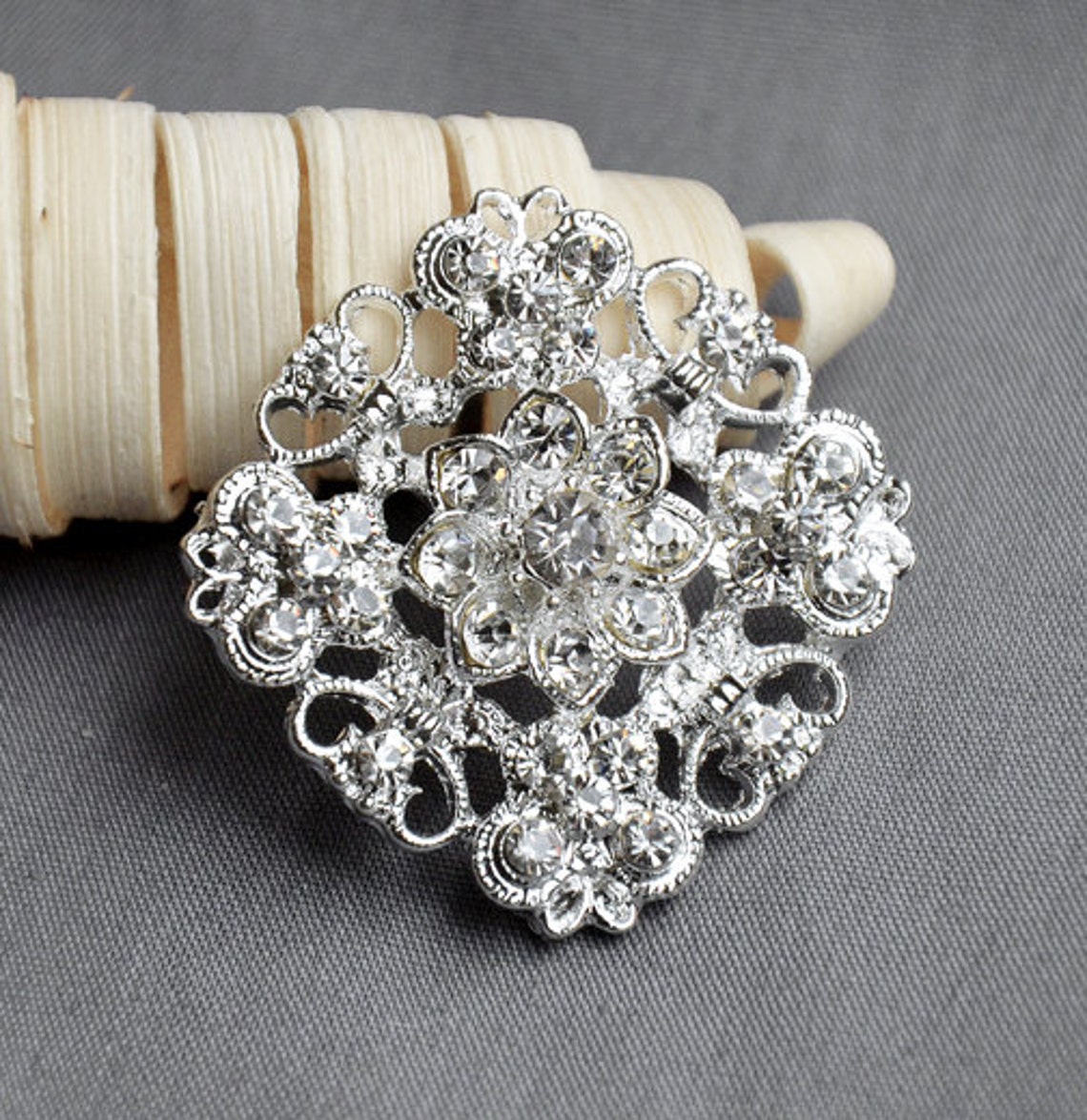 5 Large Rhinestone Button Embellishment Pearl Crystal Wedding Brooch ...