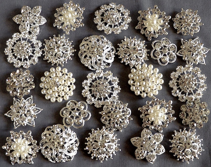20 Pcs Assorted Rhinestone Button Brooch Embellishment Pearl - Etsy