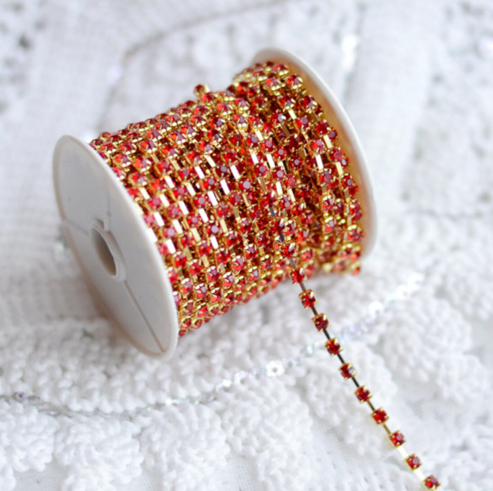 3 Feet/1 Yard Ruby Red Australia Rhinestone Chain Crystal Gold SS8 2 ...