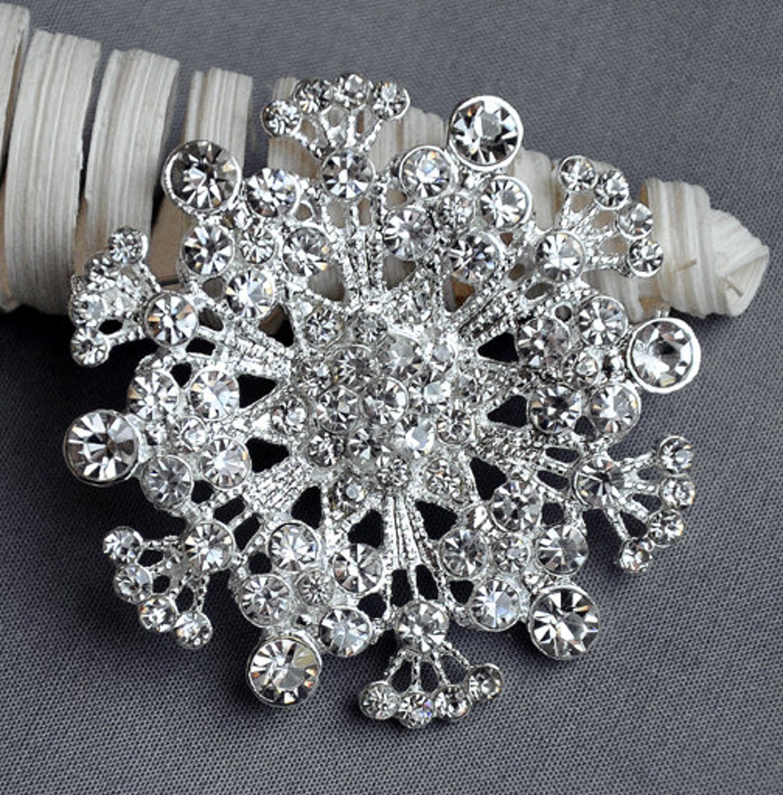 5 Rhinestone Brooch Pin Back X LARGE Pearl Crystal Wedding | Etsy