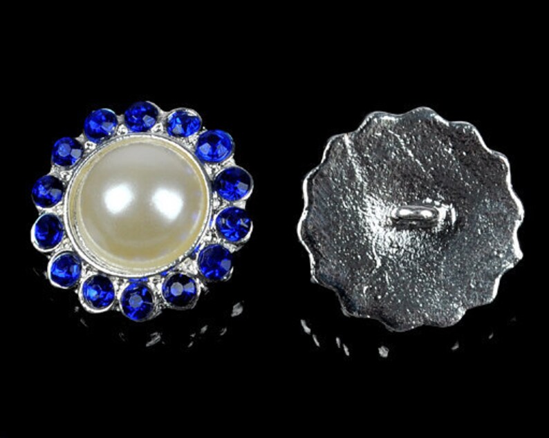10 Rhinestone Buttons Round Pearl Dark Sapphire Royal Blue - Etsy