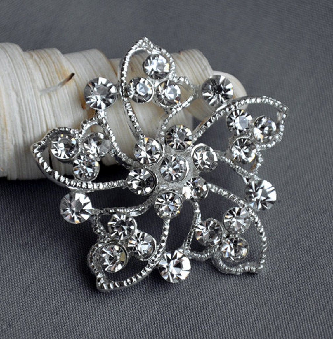 5 Large Rhinestone Button Embellishment Pearl Crystal Wedding Brooch ...