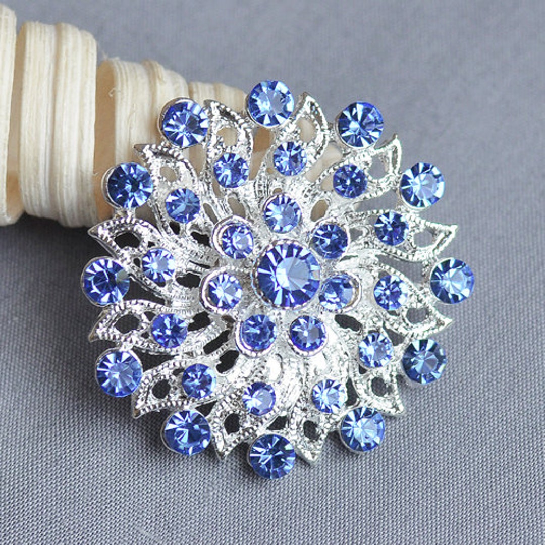 5 Light Blue Rhinestone Button Crystal Embellishment Wedding Brooch ...