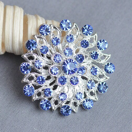 5 Light Blue Rhinestone Button Crystal Embellishment Wedding Brooch ...