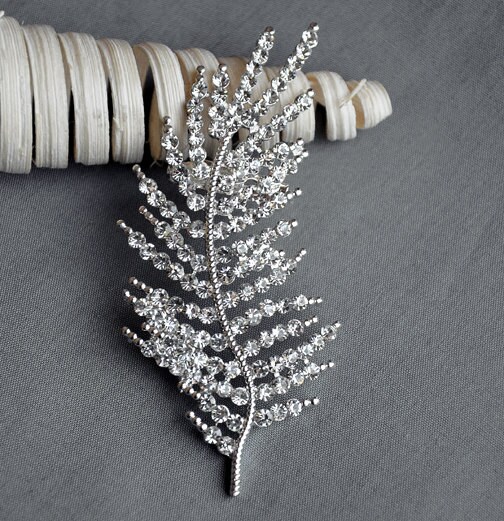 Rhinestone Brooch Crystal Feather Brooch Bridal Brooch Bouquet - Etsy