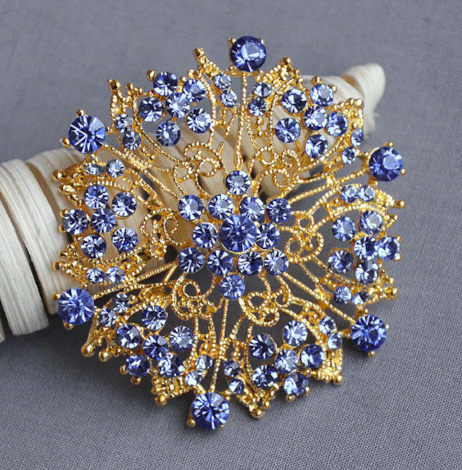 Light Blue Rhinestone Brooch Crystal Wedding Bridal Brooch Bouquet ...