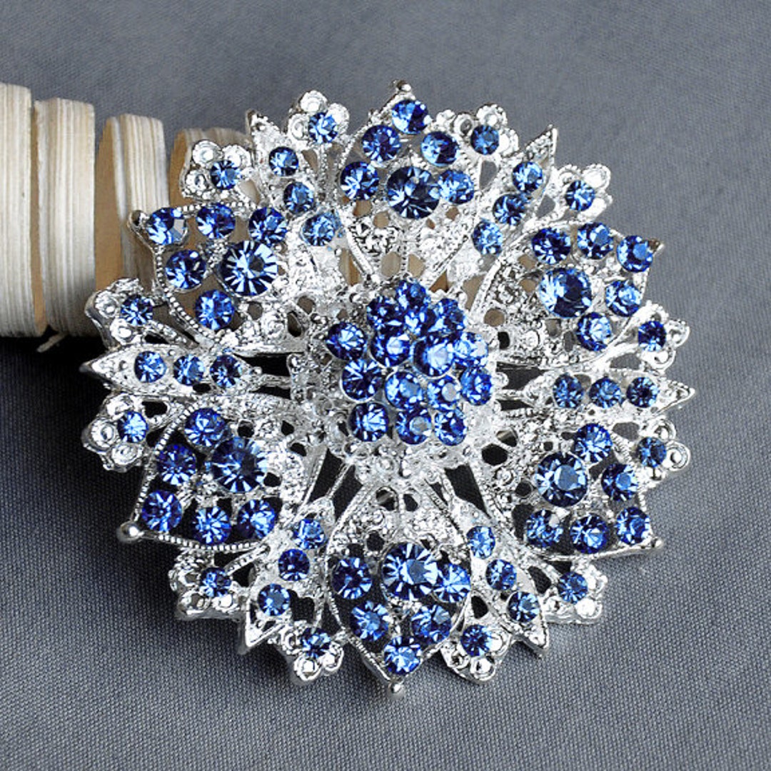 Light Blue Rhinestone Brooch Crystal Wedding Bridal Button Brooch ...