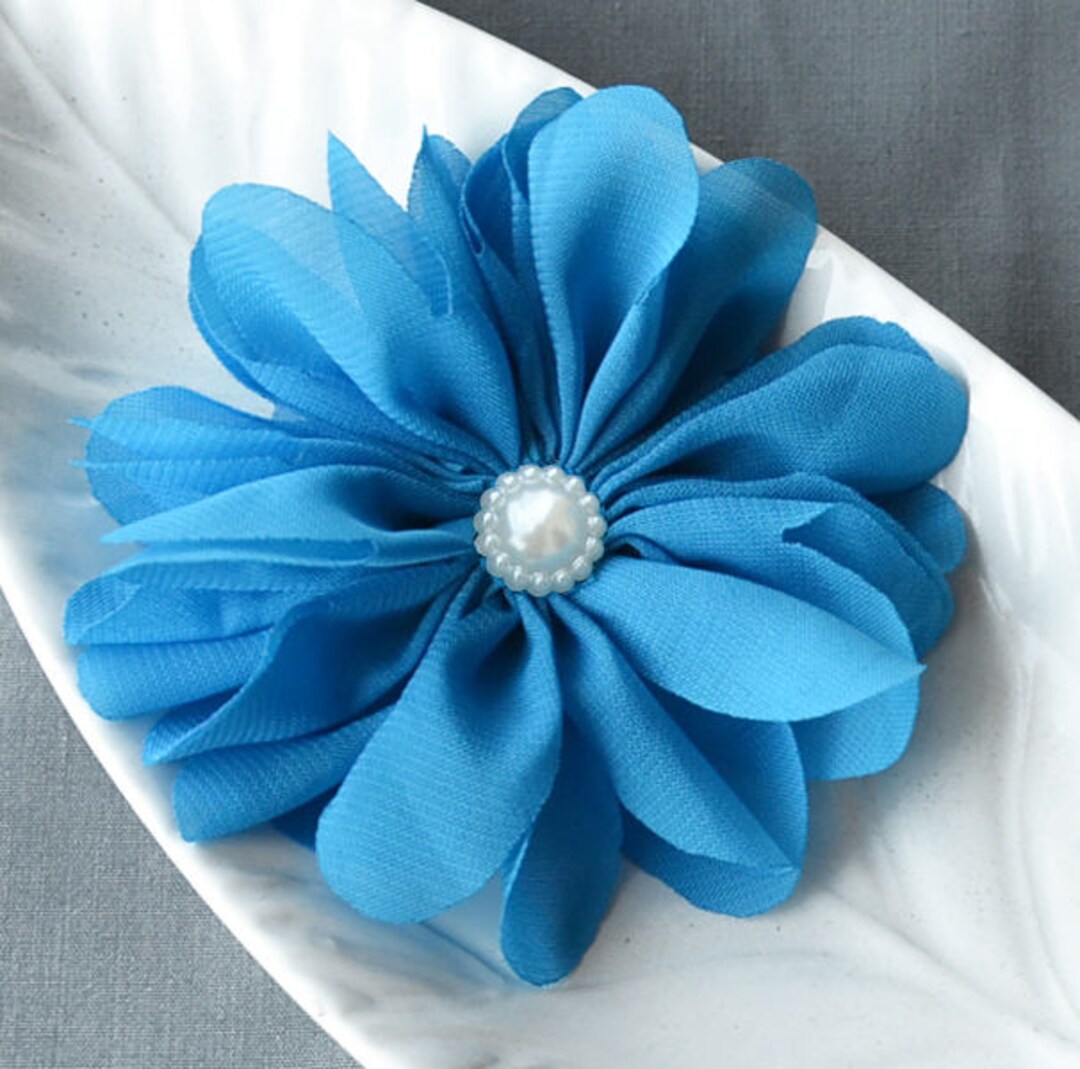 20 Pcs Turquoise Blue Pearl Ballerina Twirl Flower Chiffon Flower Soft ...