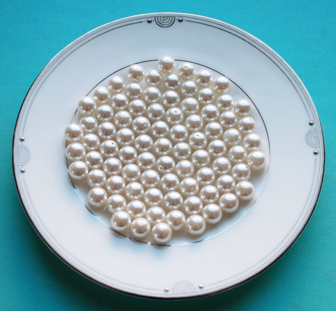 100 Pcs Half Drilled One Hole Round Pearls 8mm Light Cream Ivory off ...