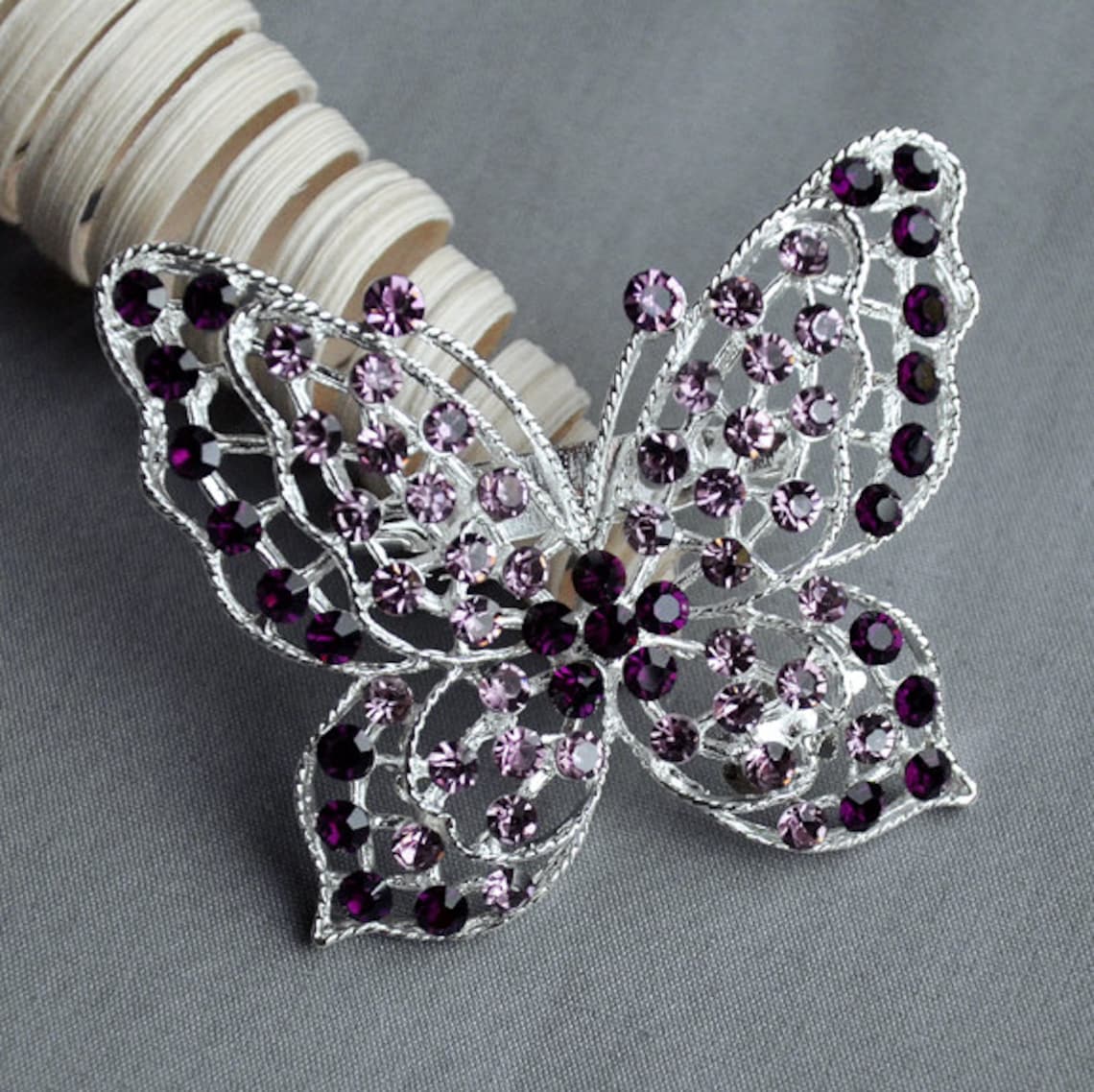 Butterfly Amethyst Purple Rhinestone Brooch Crystal Wedding - Etsy