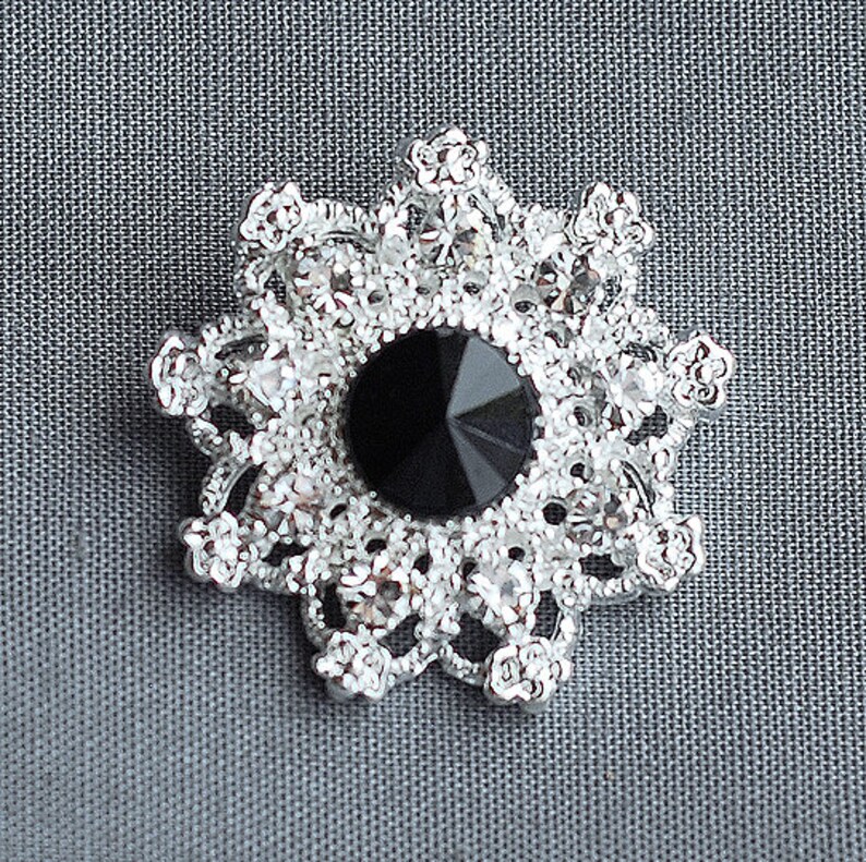 10 Rhinestone Buttons Jet Black Round Diamante Crystal for Hair Flower ...