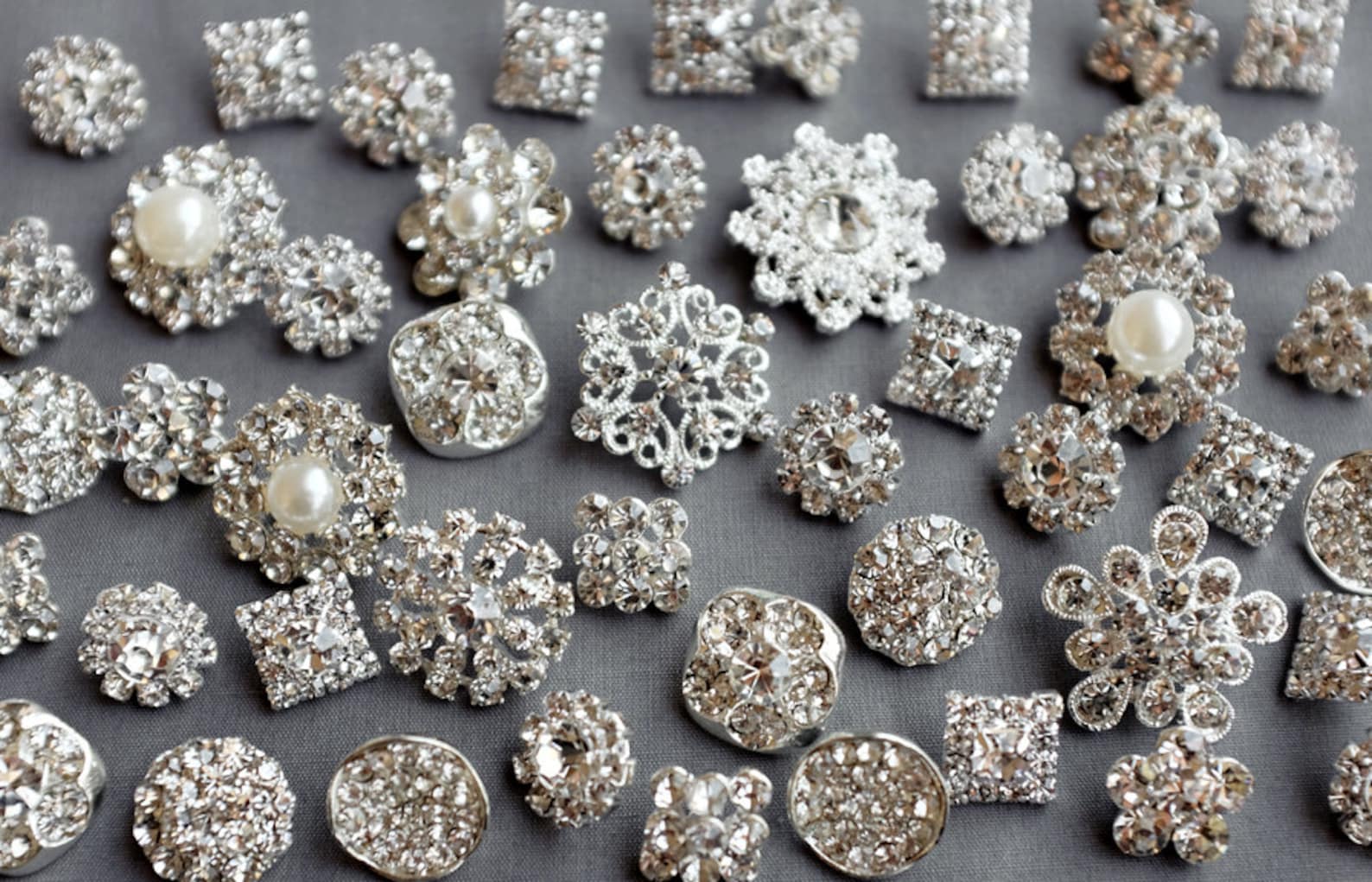20 Pcs Assorted Rhinestone Button Brooch Embellishment Pearl Crystal ...