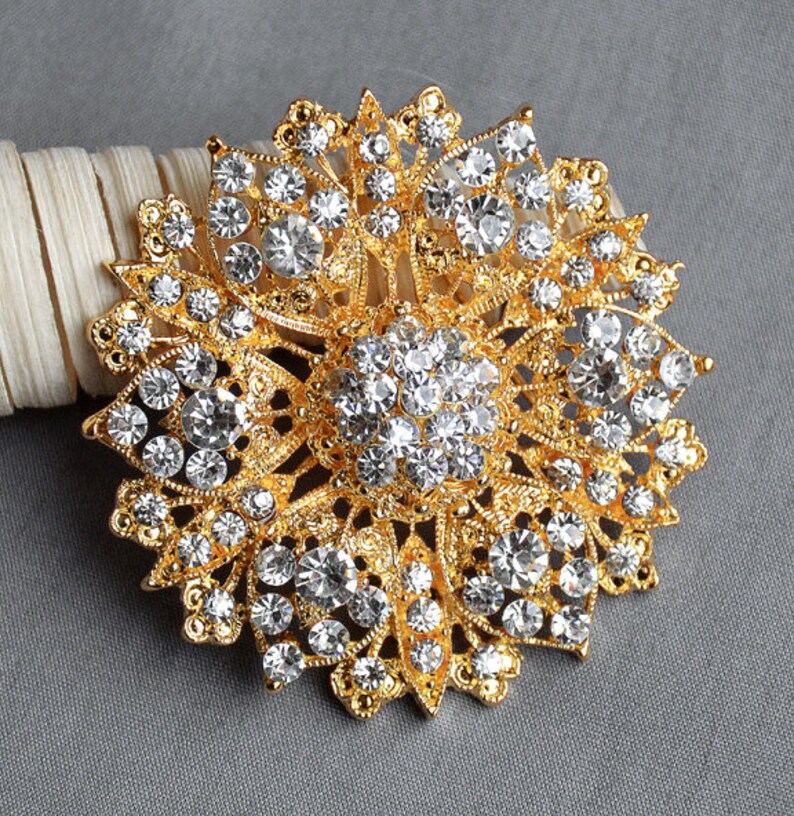 6 Rhinestone Brooch Gold X LARGE Pearl Crystal Wedding Bridal - Etsy