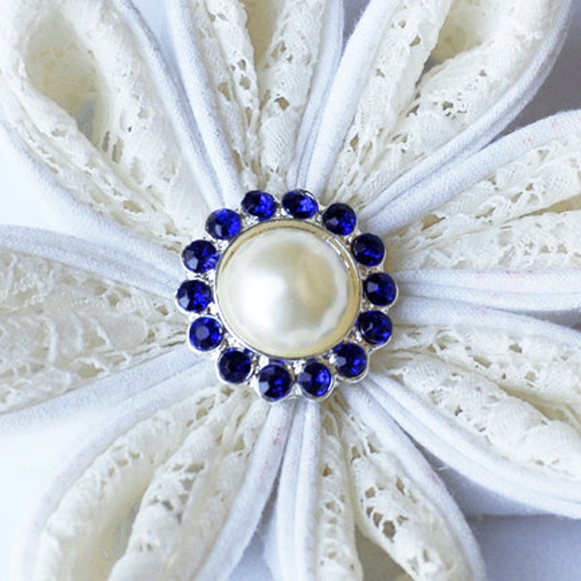 10 Rhinestone Buttons Round Pearl Dark Sapphire Royal Blue - Etsy