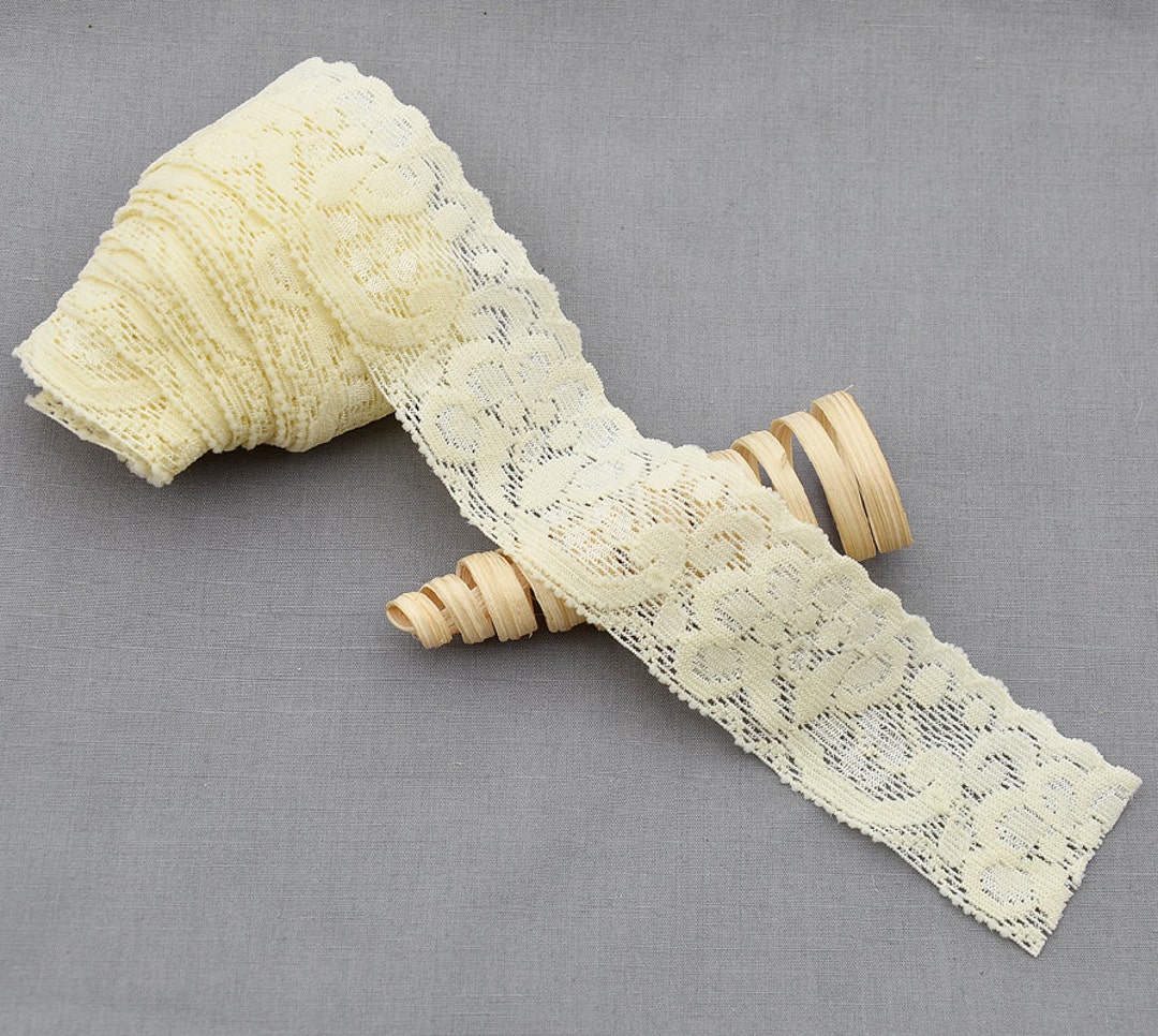 5 Yards Light Yellow Cream Elastic Lace Stretch Lace Elastic Lace Trim ...