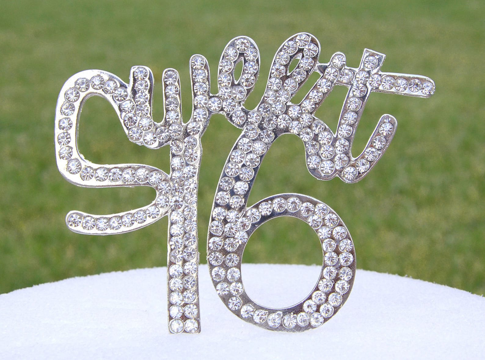 Sweet 16 Cake Topper - Crystal Rhinestone Silver Sweet Sixteen Birthday ...