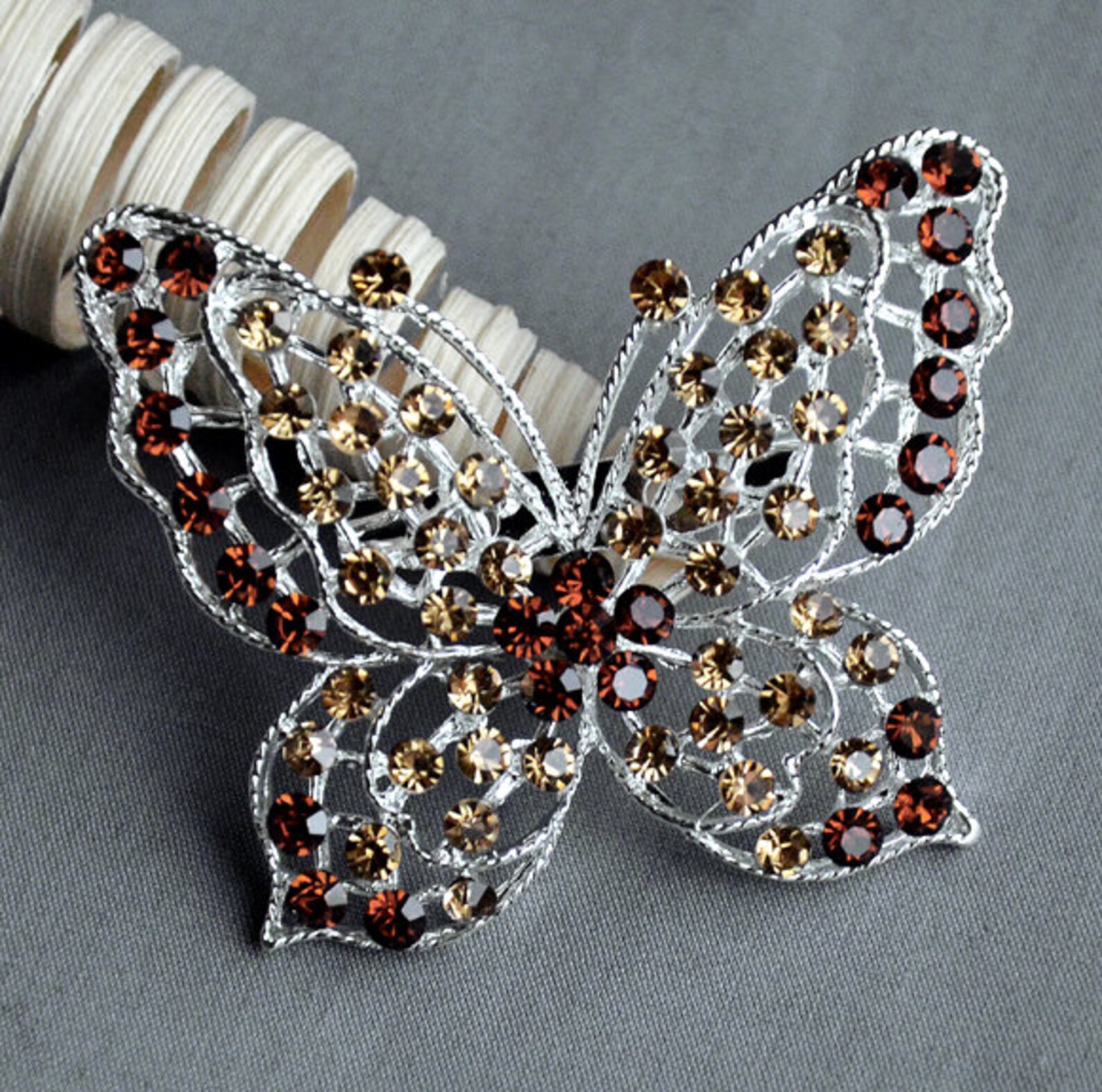 Butterfly Rhinestone Brooch Crystal Chocolate Brown Topaz - Etsy