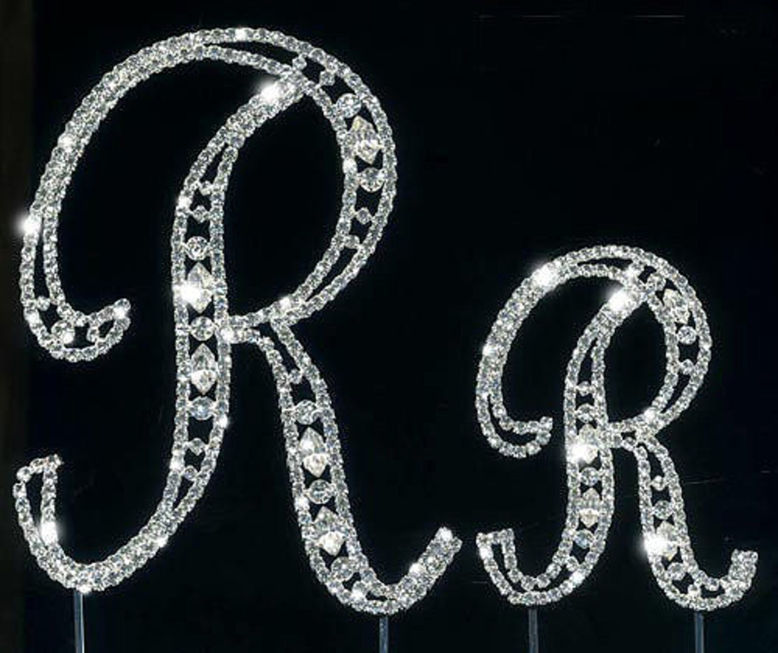 Rhinestone Crystal Monogram Wedding Cake Topper Initial Letter Silver ...