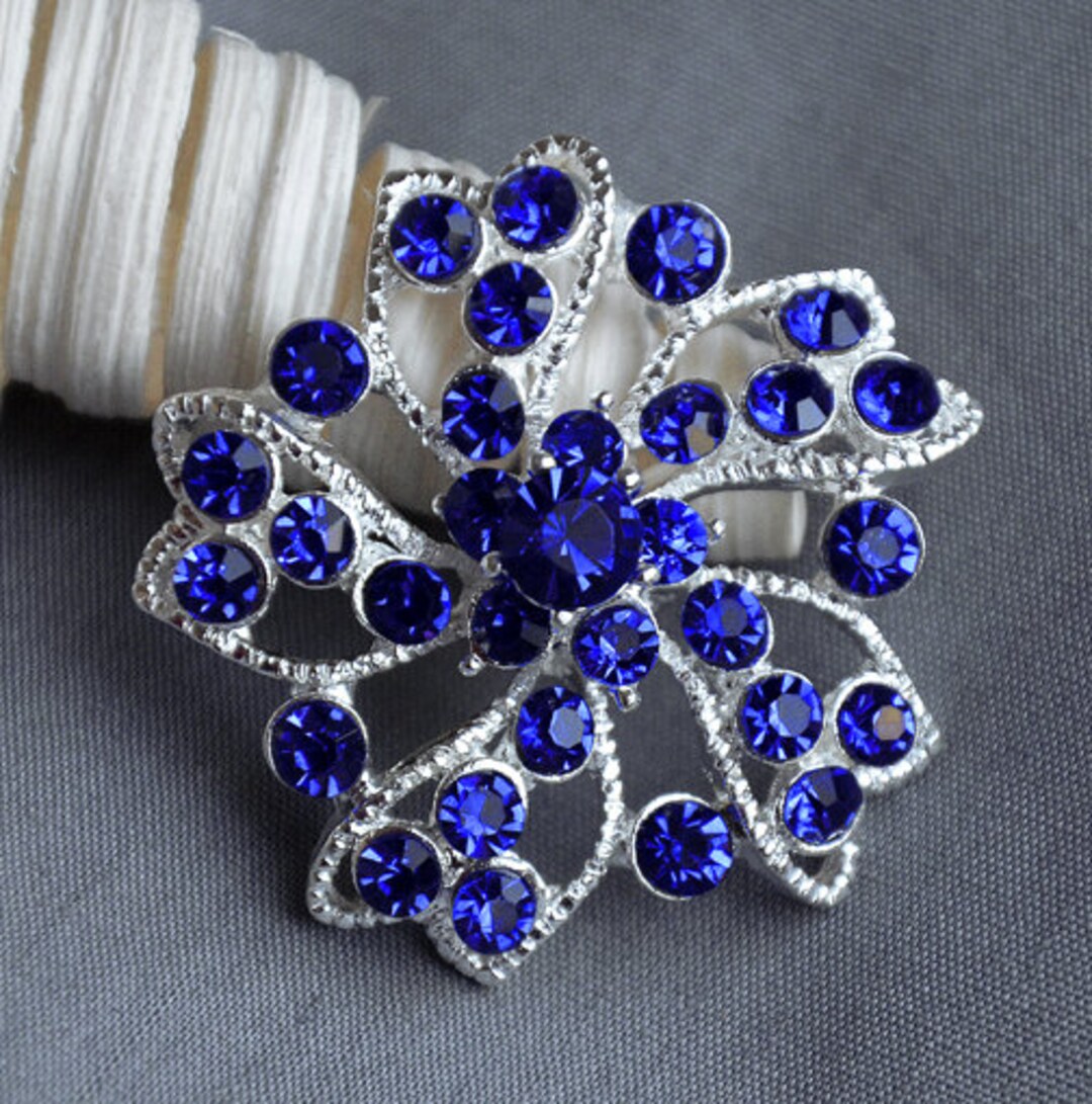 10 Pcs Dark Royal Blue Rhinestone Button Crystal Embellishment Wedding ...
