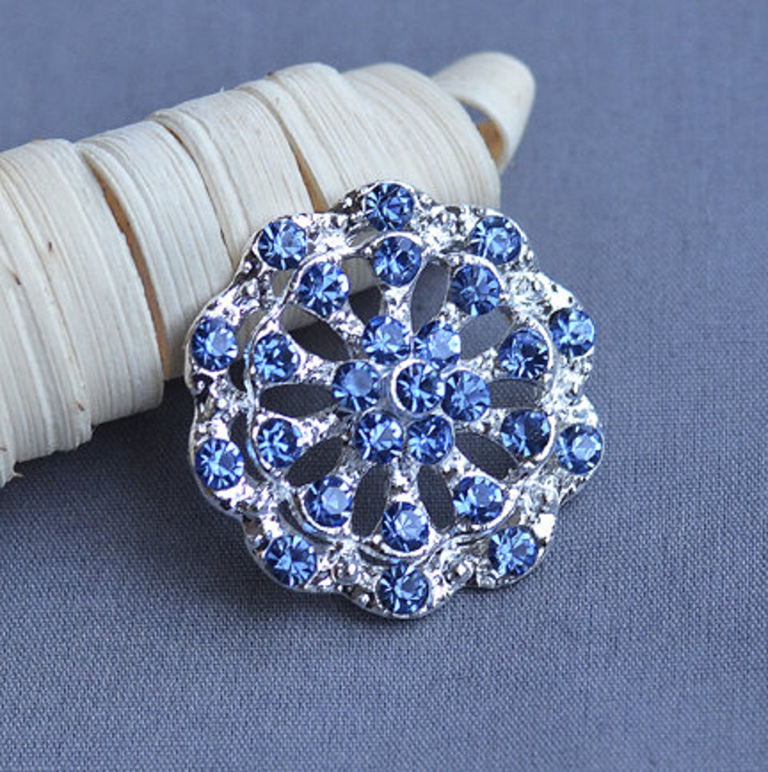 5 Light Blue Rhinestone Button Crystal Embellishment Wedding Brooch ...