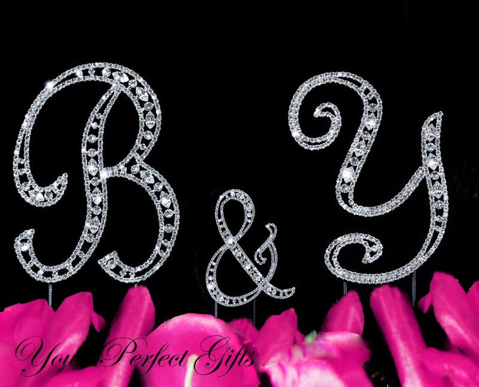 Rhinestone Crystal Monogram Wedding Cake Topper Initial Letter - Etsy