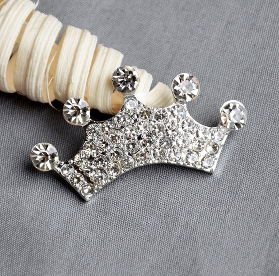 10 Pcs Rhinestone Button Brooch Embellishment Crystal TIARA CROWN ...