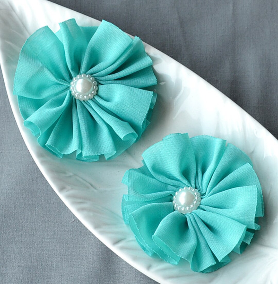 20 Pcs Teal Blue Aqua Blue Pearl Ballerina Twirl Flower Soft Fabric ...
