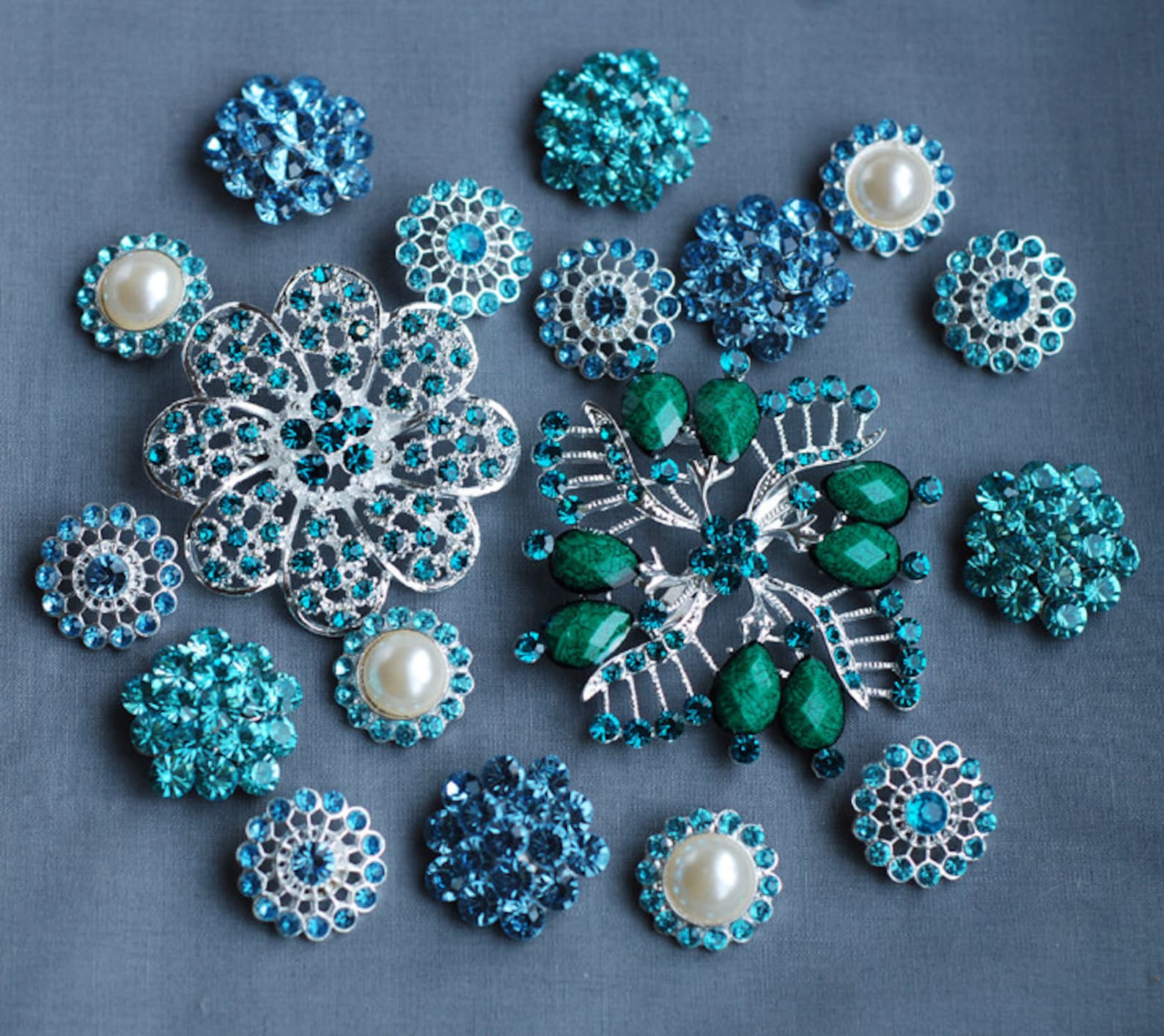 20 Blue Rhinestone Button Brooch Assorted Pearl Crystal - Etsy
