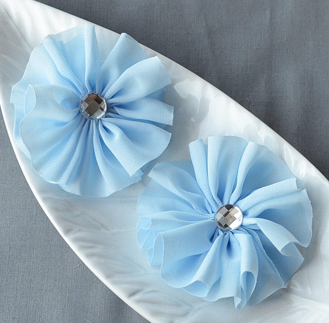 20 Pcs Light Baby Blue Rhinestone Ballerina Twirl Flower Soft Fabric ...