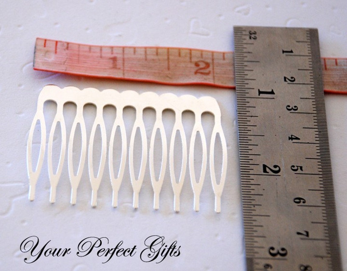 10 Pcs 2 Inch (50mm) Silver Plated Metal Hair Combs 10 Teeth for ...