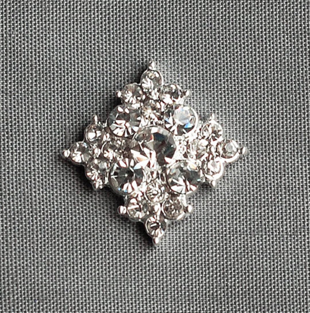 40 Pcs Rhinestone Button Diamond Square Crystal Silver for Hair Flower ...