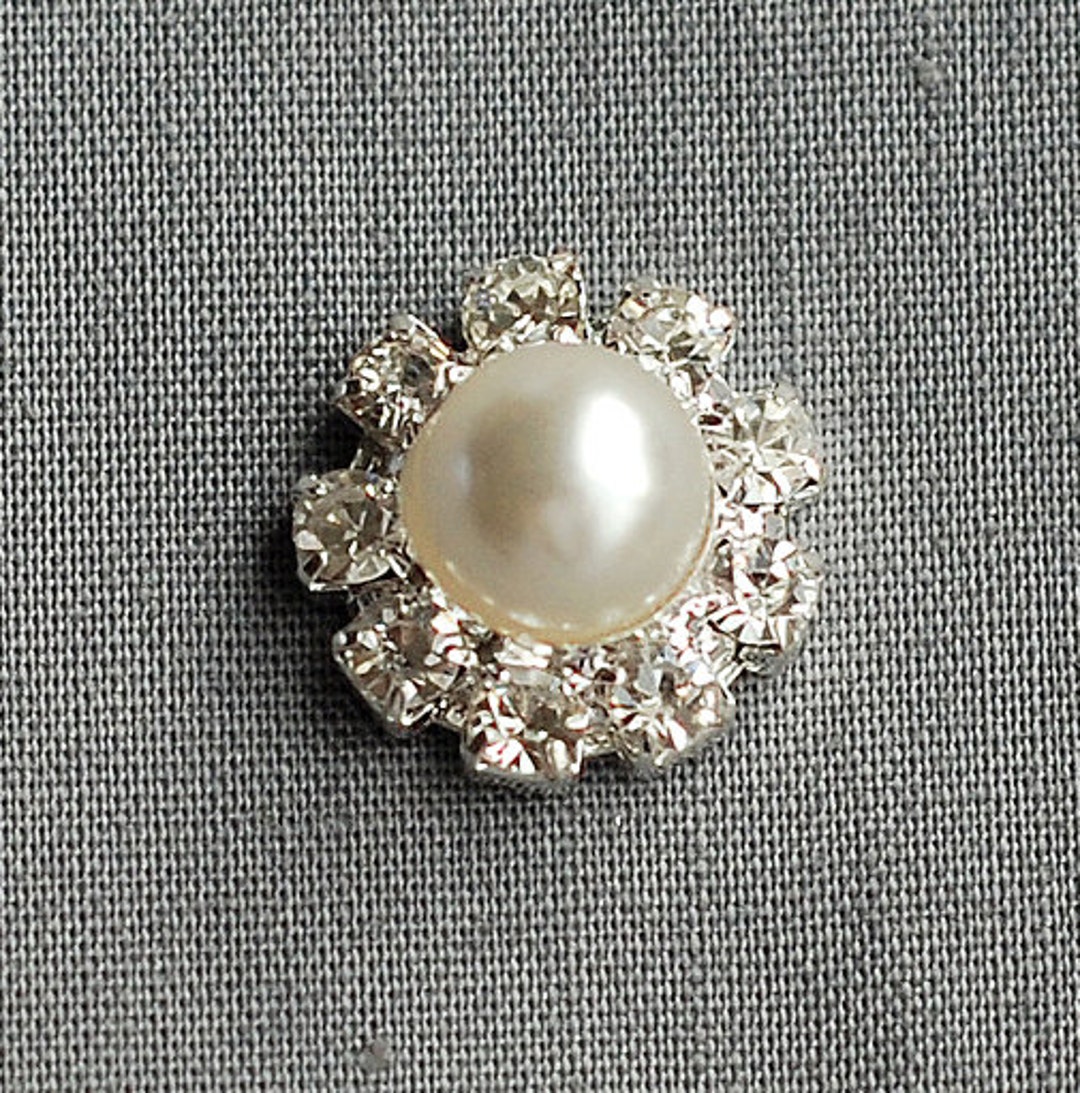 100 Rhinestone Buttons Silver Round Pearl Crystal FREE SHIPPING US ...
