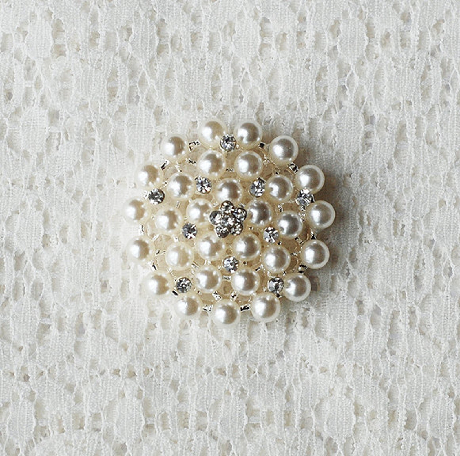 10 Pcs Rhinestone Buttons Round Pearl Crystal for Hair Flower Comb Clip ...