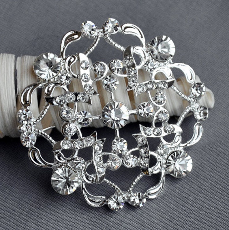 5 Rhinestone Brooch Pin Back X LARGE Pearl Crystal Wedding | Etsy