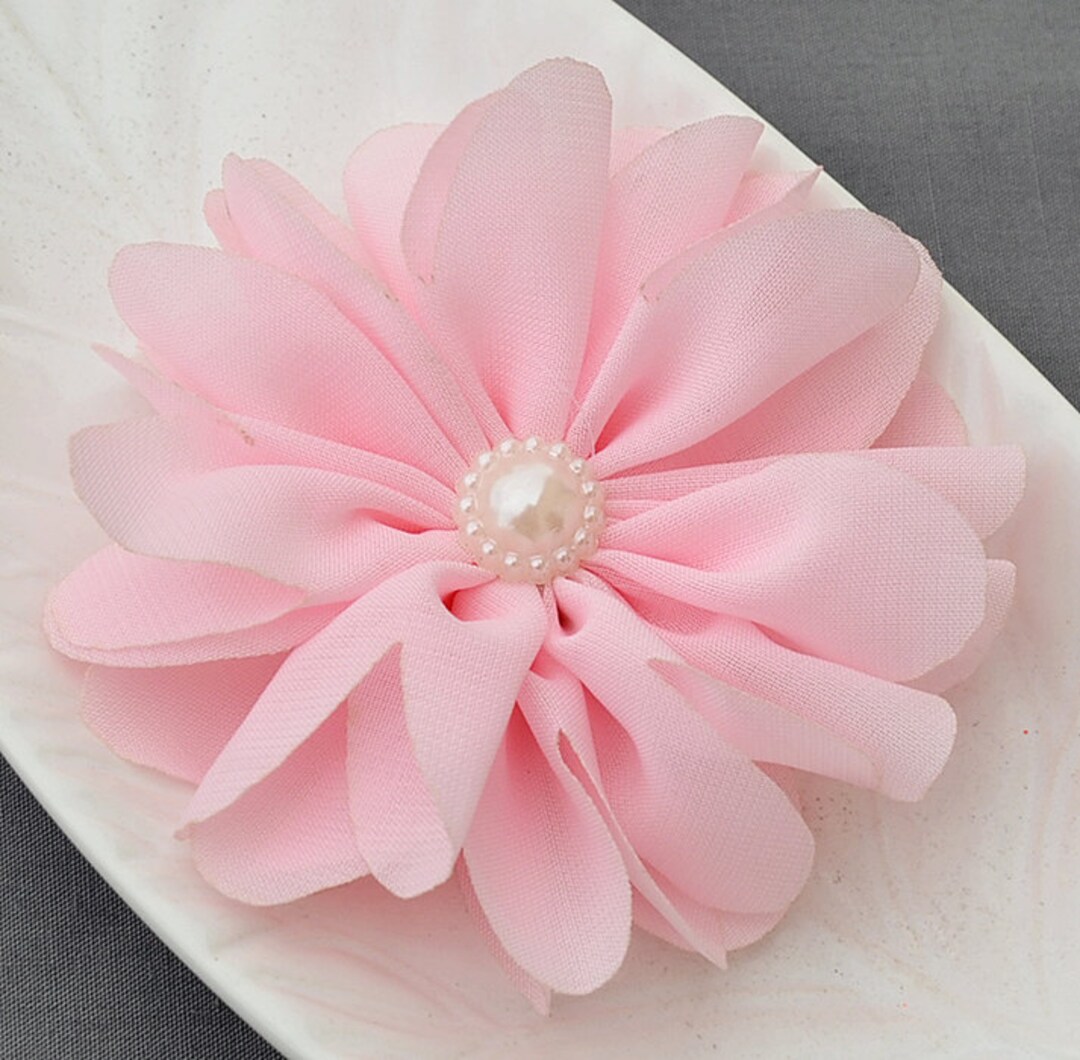 20 Pcs Light Pink Chiffon Flower Soft Fabric Silk Pearl Ballerina Twirl ...