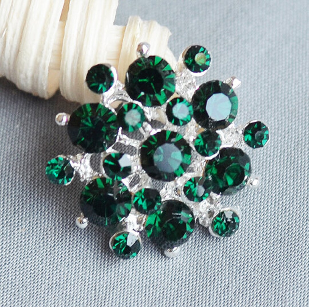 10 Pcs Large Rhinestone Button Embellishment Dark Emerald Green Crystal ...