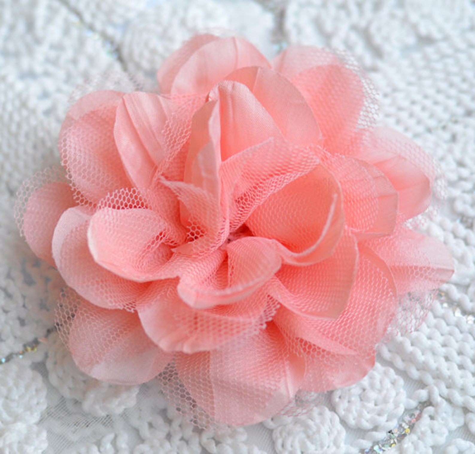 20 pcs Chiffon Chic Rose Cotton Tulle Flower 5 Peach | Etsy