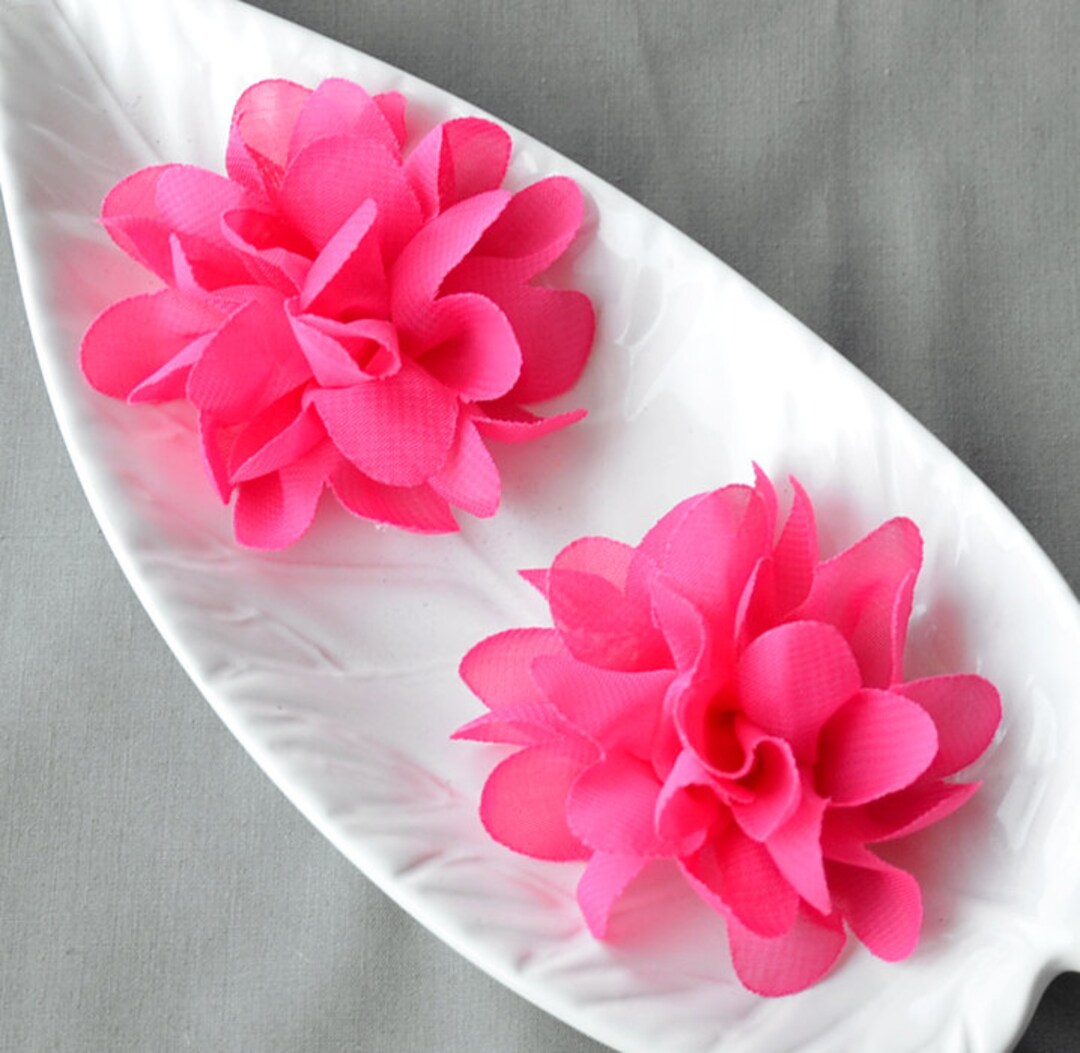 20 Pcs Fuchsia Hot Pink Chiffon Flower Soft Chiffon Fabric Silk Rose ...