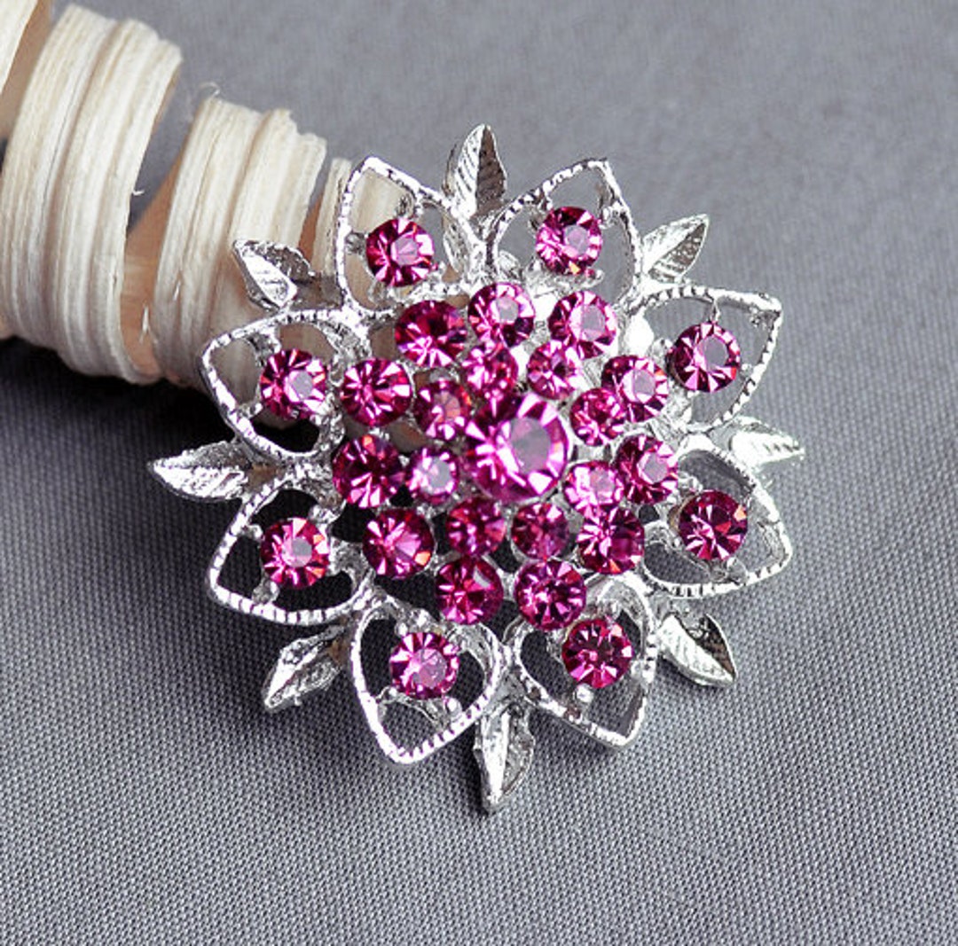 10 Pcs Rhinestone Button Embellishment Fuchsia Hot Pink Crystal Bridal ...