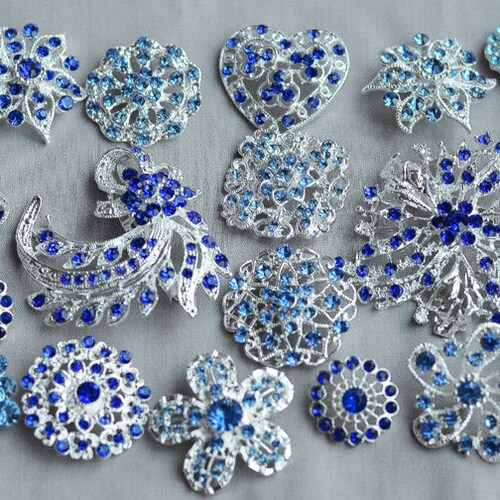 20 Blue Rhinestone Button Brooch Assorted Pearl Crystal - Etsy