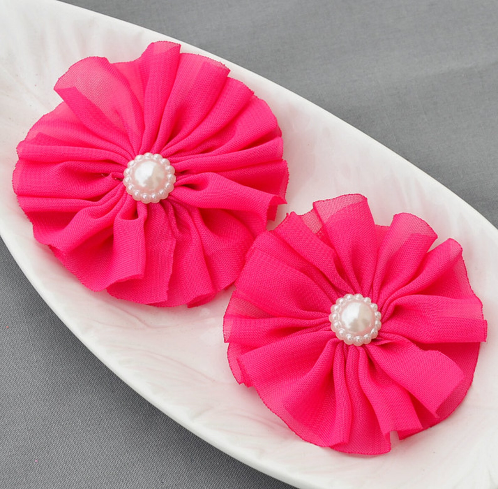 6 Fuchsia Hot Pink Chiffon Flower Soft Fabric Silk Pearl Ballerina ...