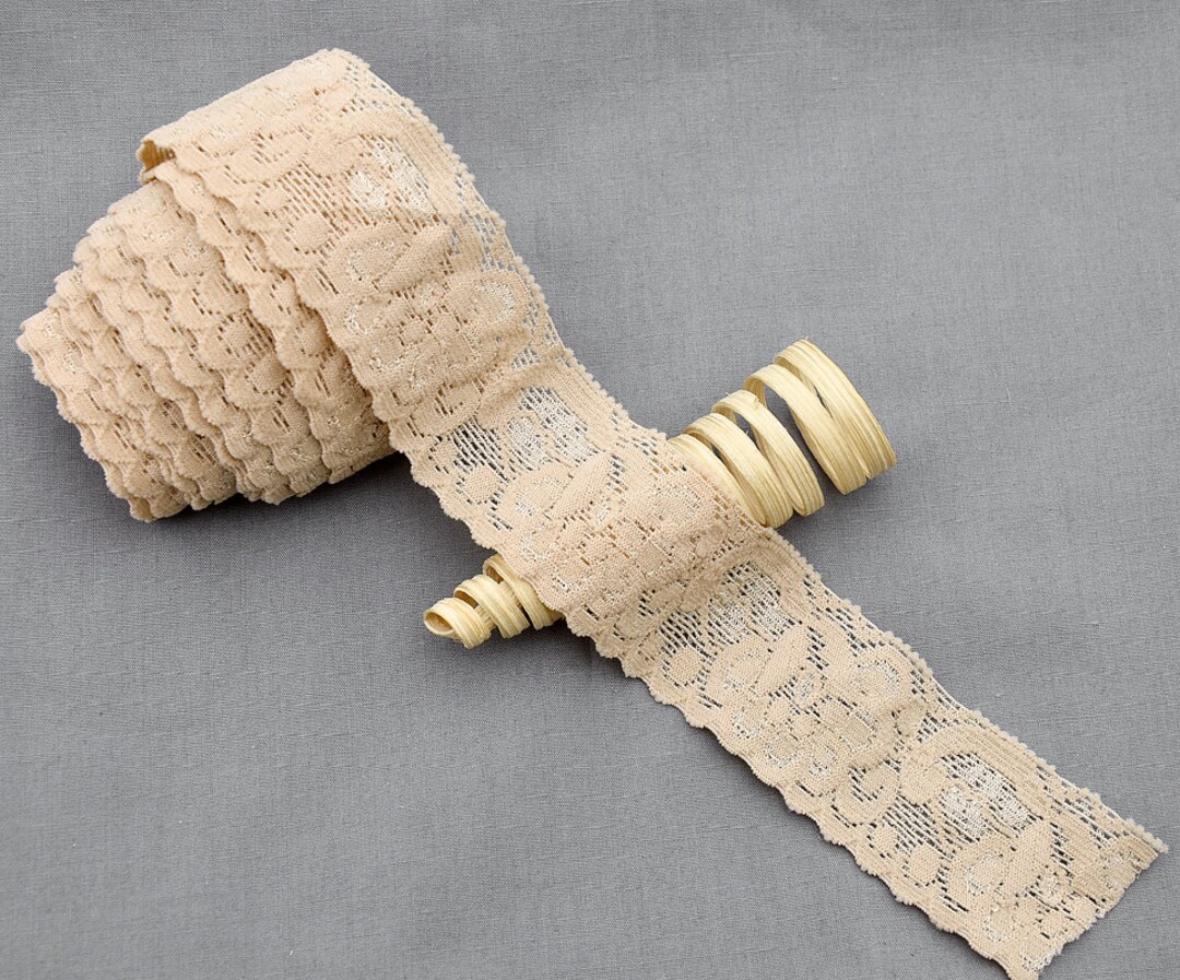 5 Yards Beige Tan Elastic Lace Stretch Lace Elastic Lace Trim Elastic ...