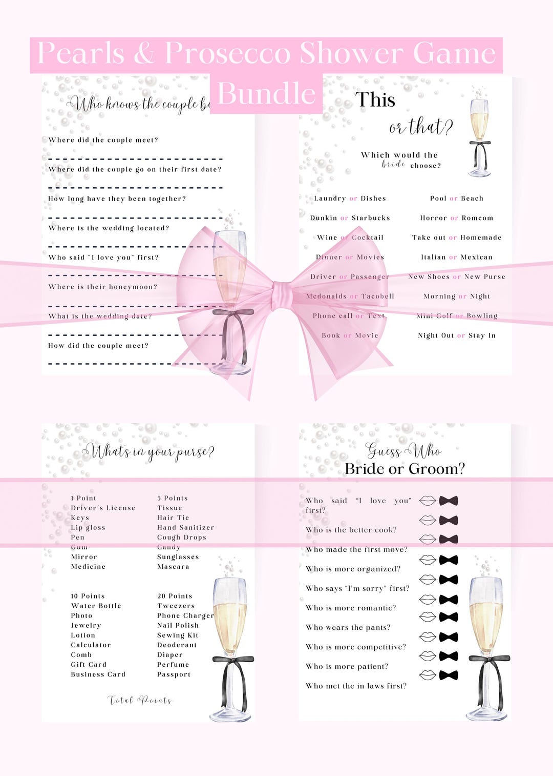 Pearls and Prosecco Bridal Shower Games, Editable Bridal Shower ...
