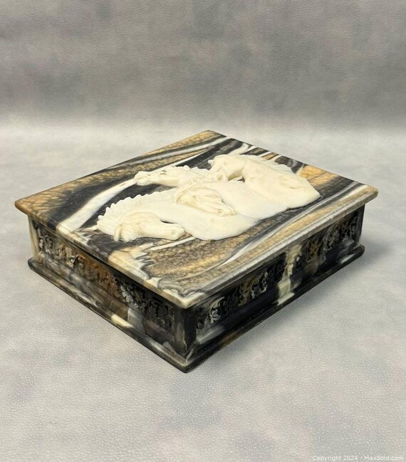 Rare Vintage GENUINE INCOLAY STONE Equestrian Hinged … - Gem