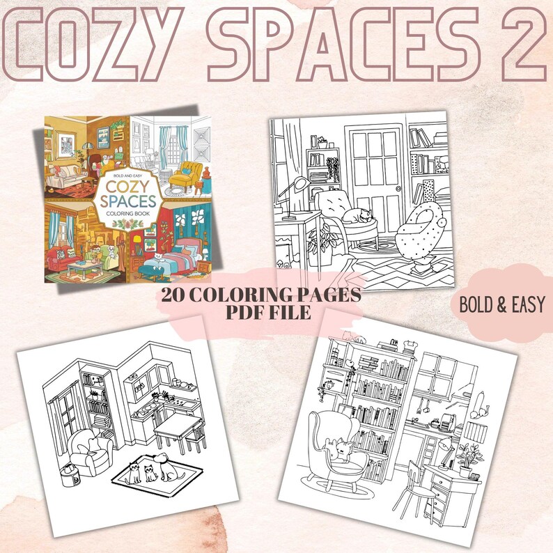 Cozy Spaces: Super Cute Designs of Cozy, 20 Printable Coloring Pages ...
