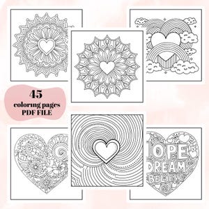 45 Valentine's Day Heart Coloring Pages Bundle, Printable Designs for ...