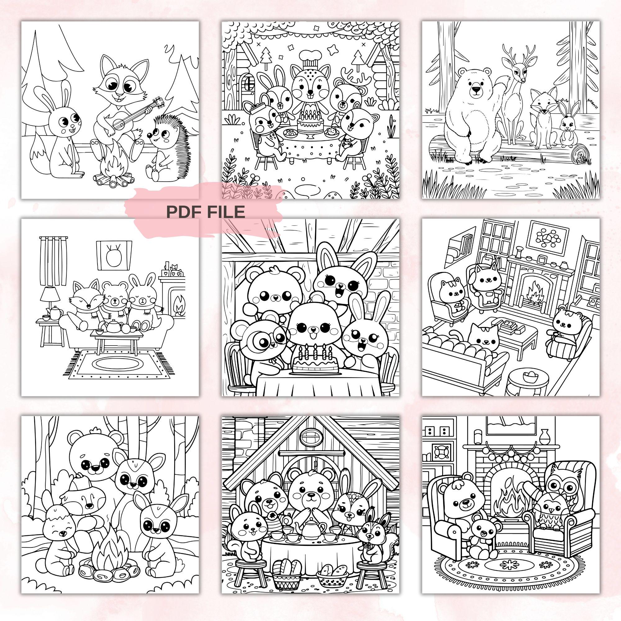 Cozy Friends Coloring Book, Adorable Animals Coloring 45 Pages, Comfy ...